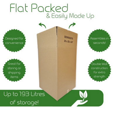 Tall Strong Double Wall Extra Large Cardboard Box 20" x 20" x 30 ...