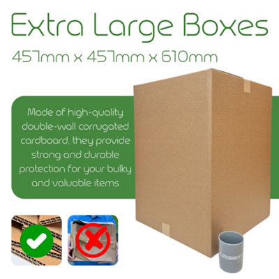 Tall Strong Double Wall Extra Large Cardboard Boxes 45cm x 45cm x 61cm 123 Litres Storage