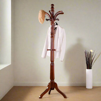 Tall Vintage Wooden Coat Stand - 6ft with 13 Hooks for Hats