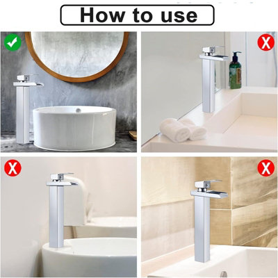 Tall Waterfall Basin Mixer Tap Chrome - Square Monobloc Design for ...