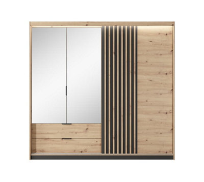 Tally Contemporary 4 Mirrored Hinged Door Wardrobe 4 Shelves 2 Drawers ...