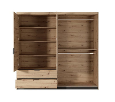 Tally Contemporary 4 Mirrored Hinged Door Wardrobe 4 Shelves 2 Drawers ...