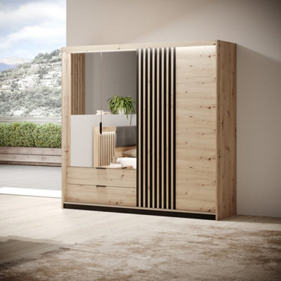 Tally Contemporary 4 Mirrored Hinged Door Wardrobe 4 Shelves 2 Drawers ...