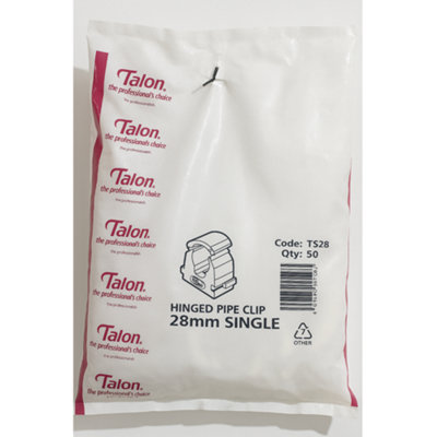 Talon 28mm Single Hinged Pipe Clips Pack of 50 - Durable Plastic Fixing ...
