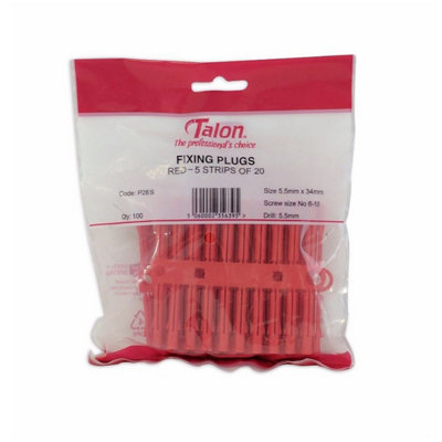 Talon Red 5-5.5mm Wall Plugs Plastic Screw Fixing Plugs Euro Slot X100 ...