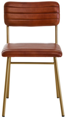 Tan Leather Dining Chair, Sturdy Dining Room Chair, Leather Effect ...