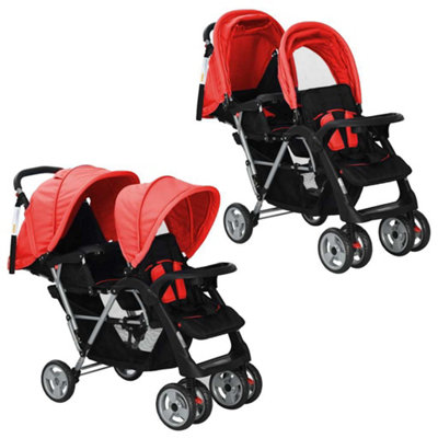 Tandem Stroller Steel Frame Red and Black