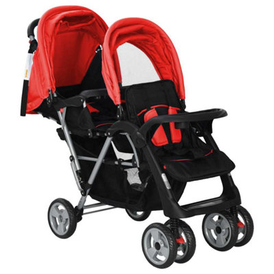 Tandem Stroller Steel Frame Red and Black