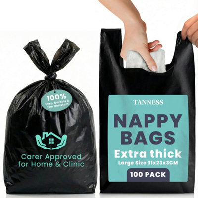 Tanness Adult Nappy Bags - 100 Pack, Extra-Thick Disposable Sacks with ...