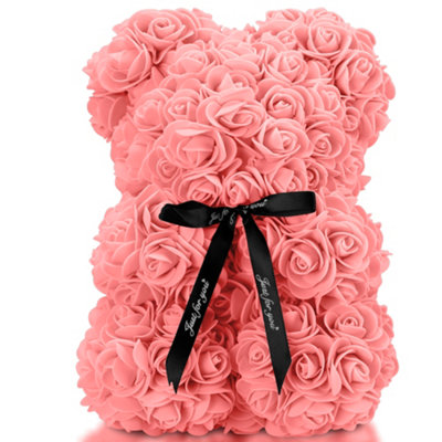 Tanness Rose Bear - 25 cm Baby Pink - Artificial Flower Teddy with ...