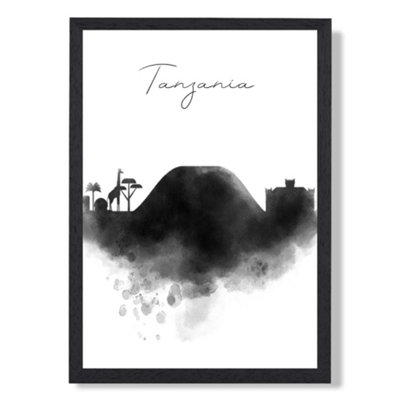 Tanzania Watercolour Skyline City Art Print with Black Frame SIZE: A4
