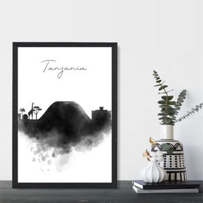 Tanzania Watercolour Skyline City Art Print with Black Frame SIZE: A4