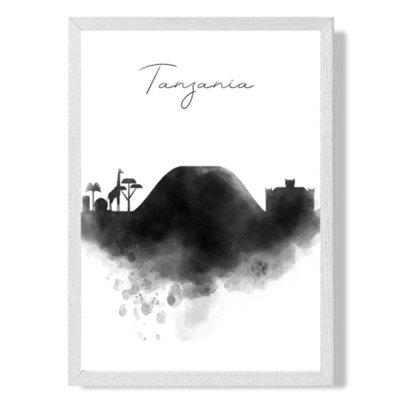 Tanzania Watercolour Skyline City Art Print with White Frame SIZE: A4