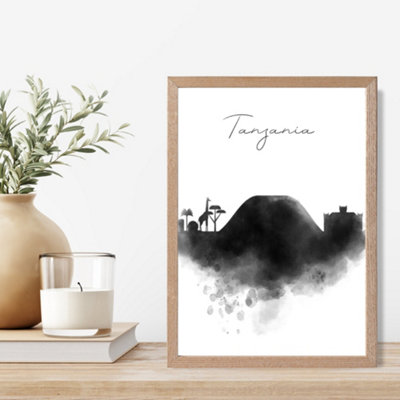 Tanzania Watercolour Skyline City Framed Print SIZE: A4 with Oak Frame