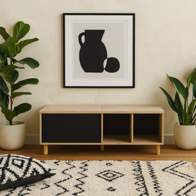 Tao Coffee Table - Natural Oak Effect with Matt Black Sliding Top