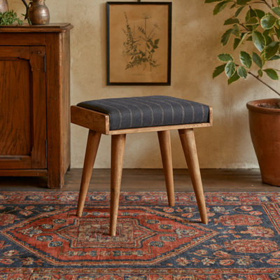 Taormina Pewter Tweed Tray-Style Footstool with Mango Wood Legs
