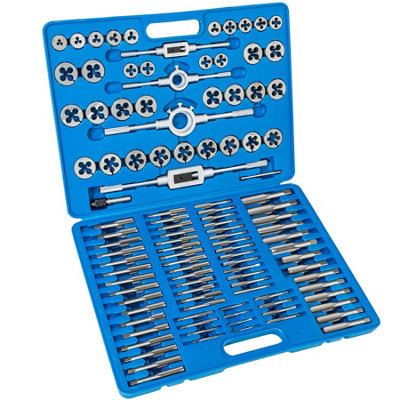 Tap and Die Set - 110-piece, clear arrangement in a plastic case - blue