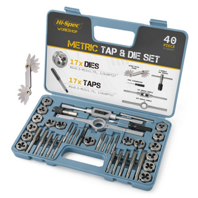 Tap and Die Set 40Pcs Metric Size M3 to M12 Bearing Steel Threading Tool Hi-Spec