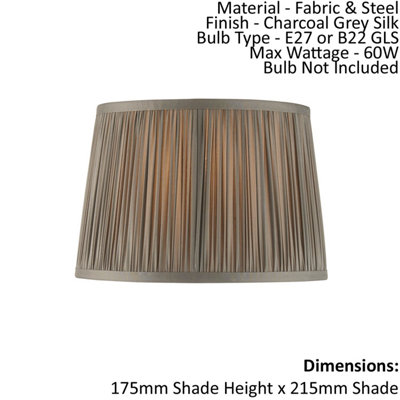 Tapered Cylinder Lamp Shade - Charcoal Grey Silk - 60W E27 or B22 GLS ...