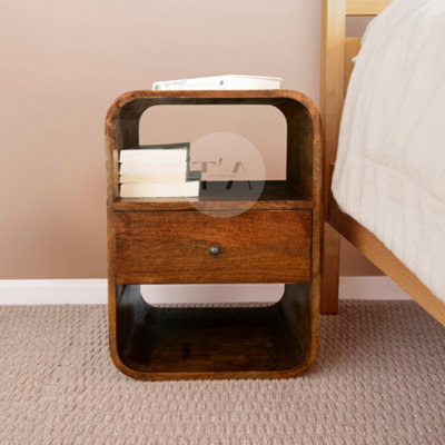 TaPromis Curved Modern Farmhouse Bedside Table with Shelves & Drawer