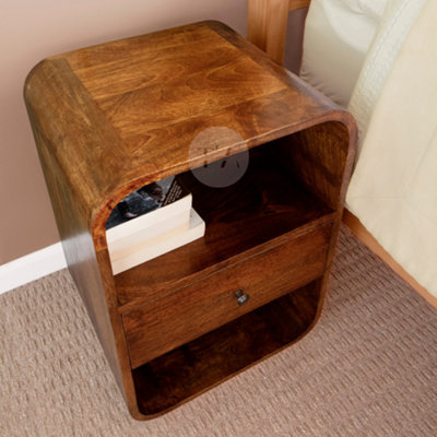 TaPromis Curved Modern Farmhouse Bedside Table with Shelves & Drawer