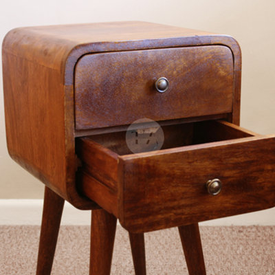 TaPromis Dark Wood Curved Bedside Table with Slim Drawers