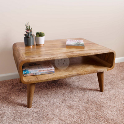 TaPromis Low Modern Square Coffee Table with Shelf