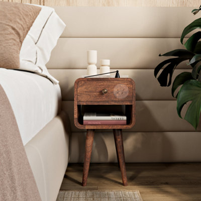 TaPromis Minimalist Narrow Bedside Table with Drawer and Open Shelf
