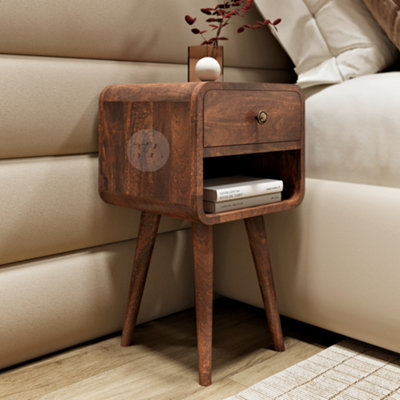 TaPromis Minimalist Narrow Bedside Table with Drawer and Open Shelf