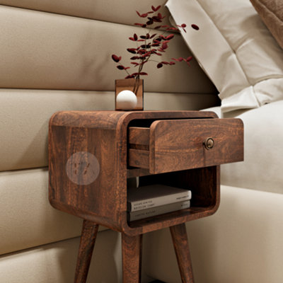 TaPromis Minimalist Narrow Bedside Table with Drawer and Open Shelf