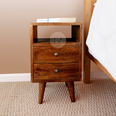 TaPromis Rustic Slim Bedside Table with Drawers for Small Space