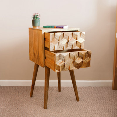 TaPromis Tall Funky Scandinavian Bedside Table with Two Drawers