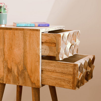 TaPromis Tall Funky Scandinavian Bedside Table with Two Drawers