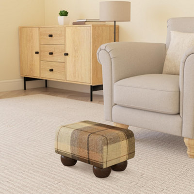 Tartan Material Small Footstools Mahogany Wood Bun Feet - Tartan ...