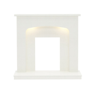 Tasmin 42" White Micro Marble Fire Surround with Under Mantel Lights ...
