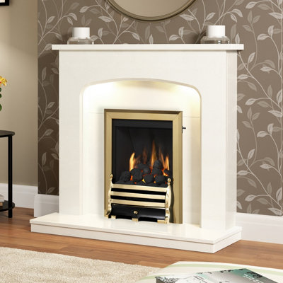 Tasmin 42" White Micro Marble Fire Surround with Under Mantel Lights ...