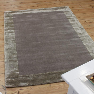 Taupe Bordered Handmade Modern Wool Easy to Clean Rug For Dining Room ...