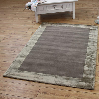 Taupe Bordered Handmade Modern Wool Easy to Clean Rug For Dining Room ...