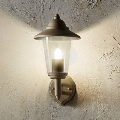 Taupe Metal Curved Glass Lantern Wall Uplighter