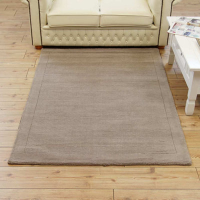 Taupe Simple and Stylish Wool Plain Modern Handmade Easy to Clean Rug ...