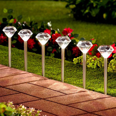 Taylor & Brown 10 Pack Stainless Steel Solar Diamond Stake Lights LED ...