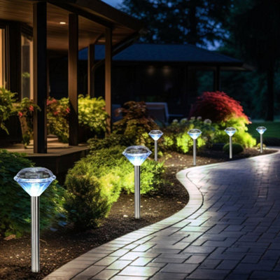 Taylor & Brown 10 Pack Stainless Steel Solar Diamond Stake Lights LED ...