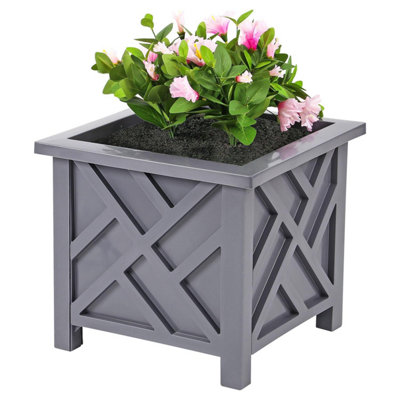 Taylor & Brown 14.5 Inch Grey Lattice Planter Box Square Outdoor Flower ...