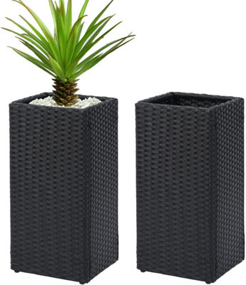 Taylor & Brown 2 Pack Tall Black Rattan Planters with Removable Liner ...