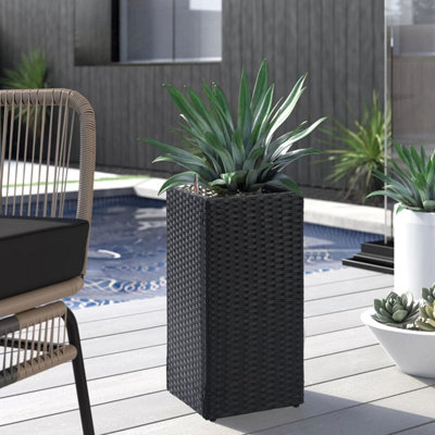 Taylor & Brown 2 Pack Tall Black Rattan Planters with Removable Liner ...