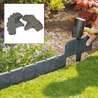 Taylor & Brown 20 Pack Grey Cobbled Stone Effect Plastic Garden Lawn ...