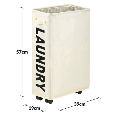 Taylor & Brown 22" Slim 45L Collapsible Laundry Basket with Handle & Wheels, Tall Rolling Hamper ...