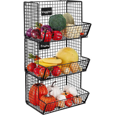 Taylor & Brown 3 Tier Wall Mounted Metal Basket Rack Hanging Wire ...