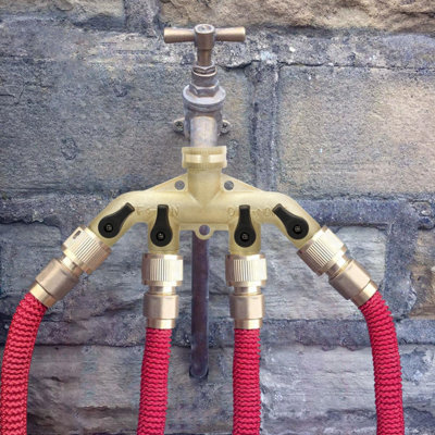 Taylor & Brown 4 Way Brass Garden Hose Splitter, Outdoor Tap Connector ...