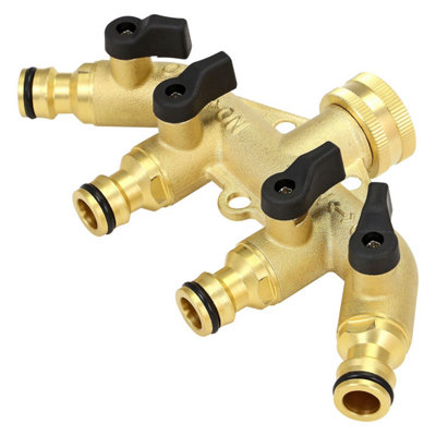Taylor & Brown 4 Way Brass Garden Hose Splitter, Outdoor Tap Connector ...